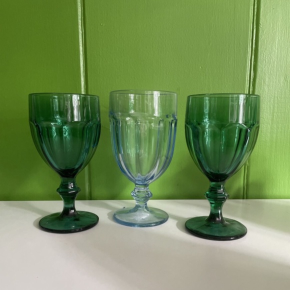 Kitchen 3 Libbey Gibraltar Water Iced Tea Goblet Set Duratuff Glass Green Blue 12oz Poshmark
